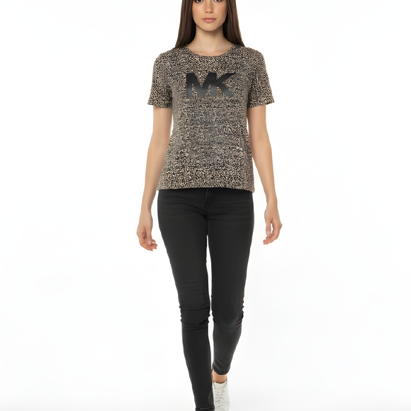 Michael Kors | Tops | Michael Kors Black And Tan Patterned Tee | Poshmark